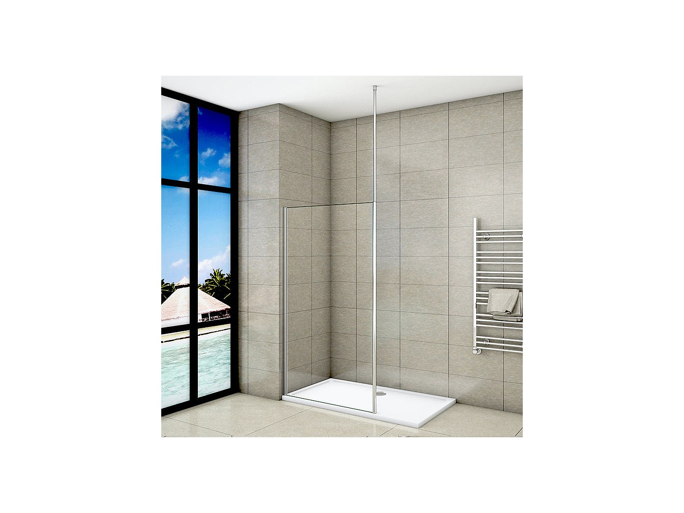 Paroi de douche 140x200cm avec barre de fixation au plafond 203-320cm ...