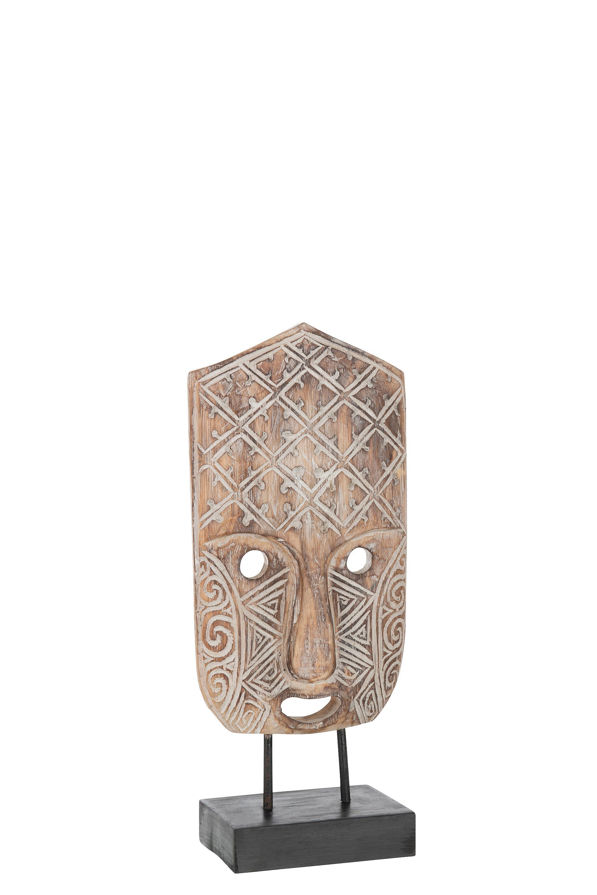 Masque primitif sur pied alabasia en bois marron/blanc h. 40 cm