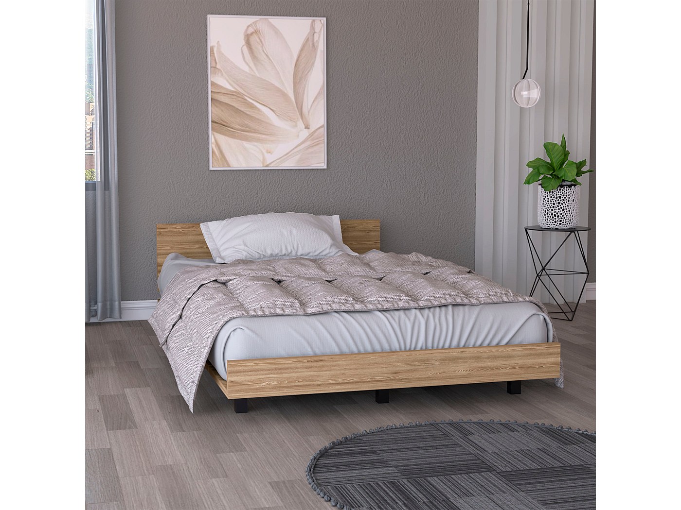 Base Cama Sencilla Kaia, con marco 51.6CM A X 212.5CM P X 120CM L Miel