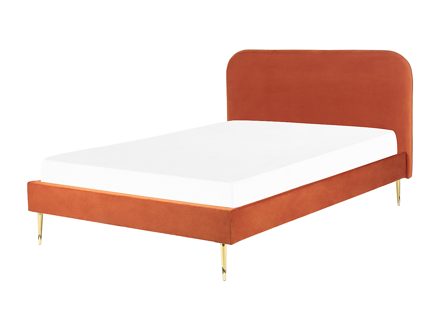 Cama de casal em veludo laranja 140 x 200 cm FLAYAT