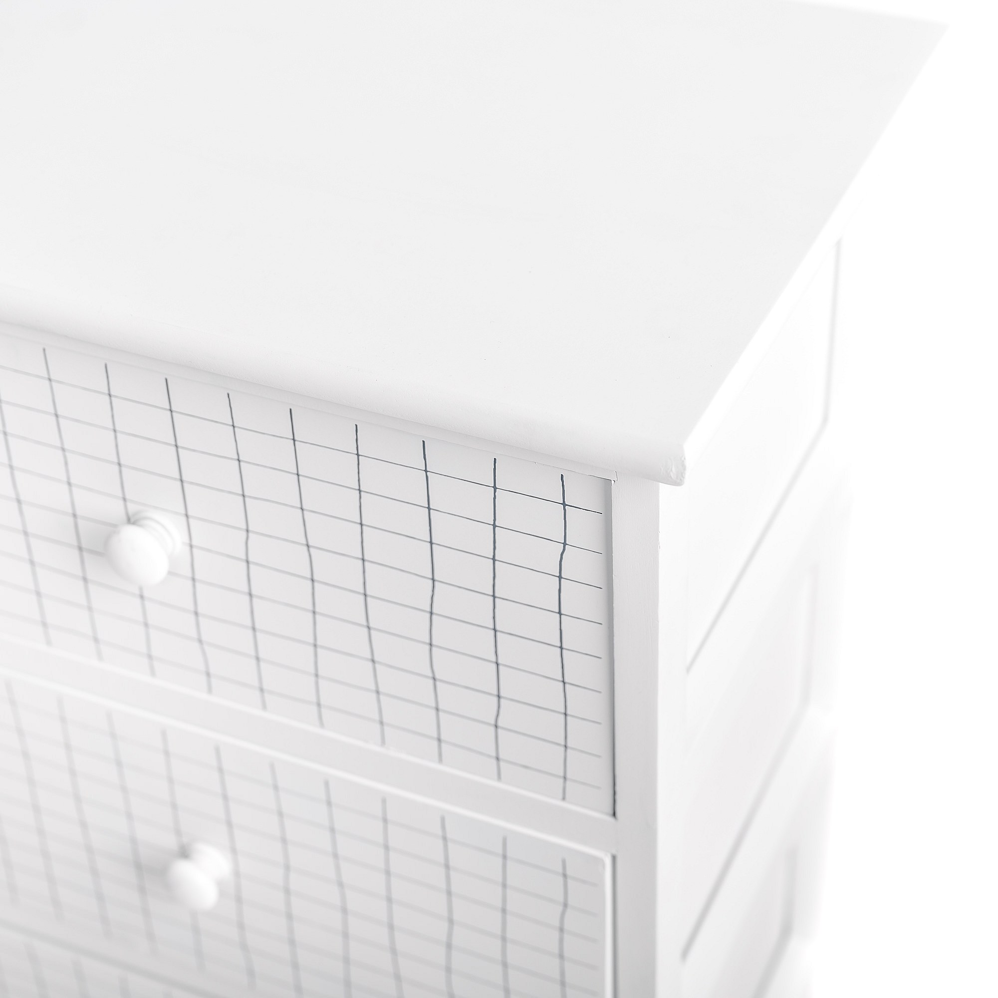 Meuble De Rangement, Commode Blanc Bois Motifs Géométrique 4 Tiroirs ...