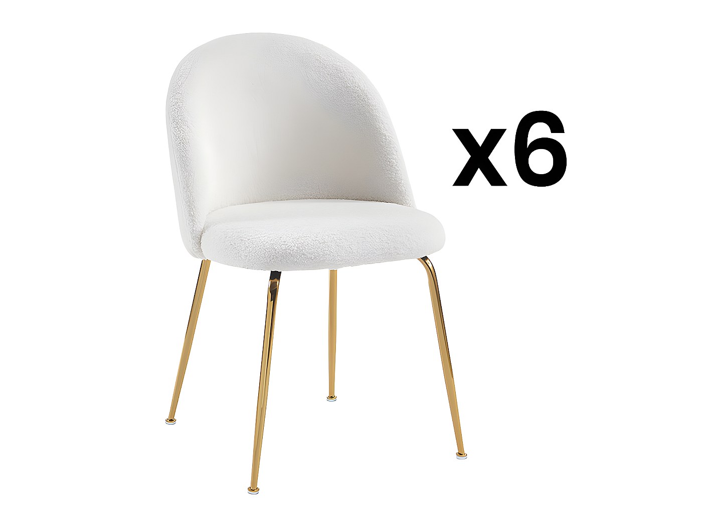 Lot de 6 chaises - Tissu bouclette et métal doré - Blanc. MELBOURNE