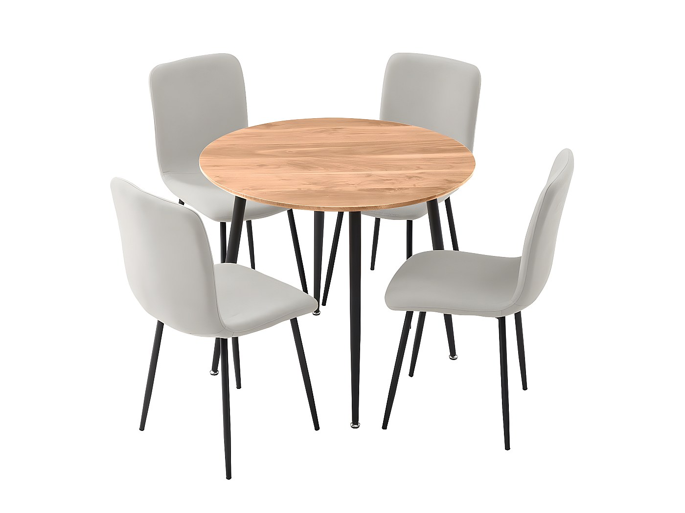 HANOI - Ensemble Table Ronde 110 Effet Bois + 4 Chaises Gris Clair