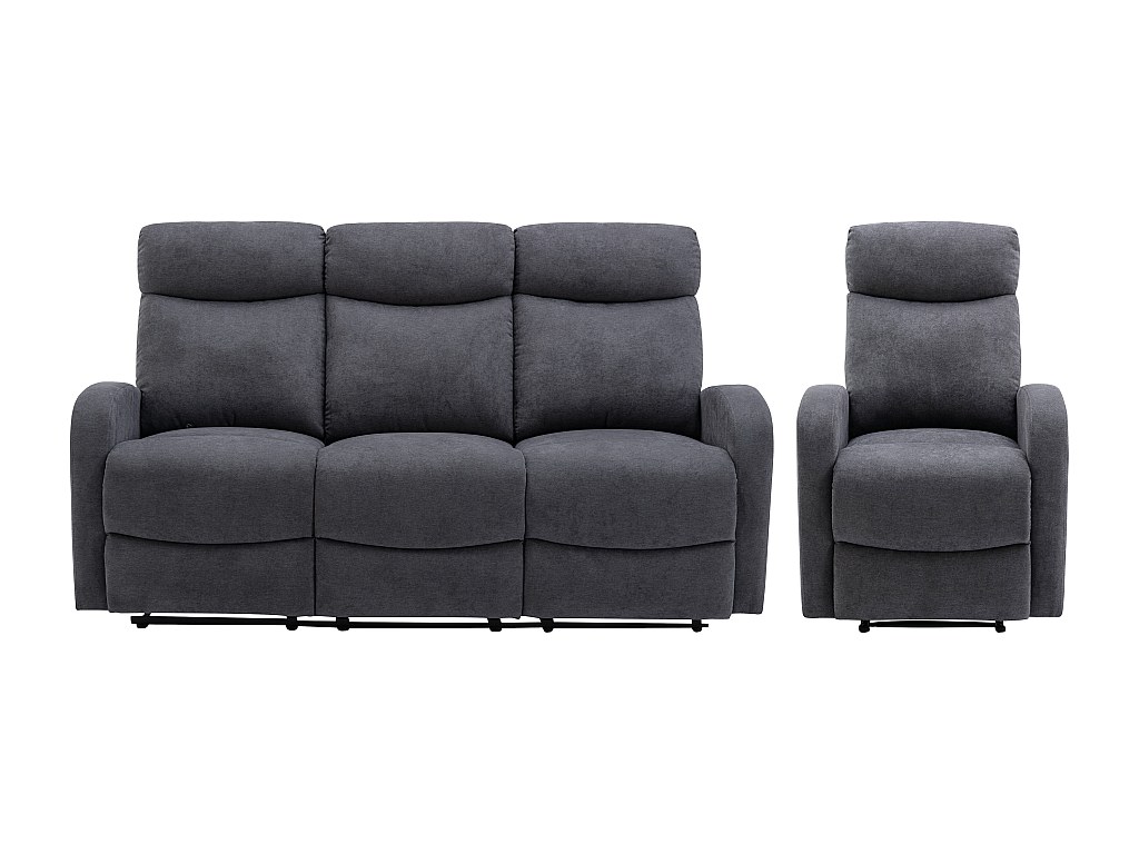 Canapé 3 places et fauteuil relax en tissu gris style contemporain EVELYN