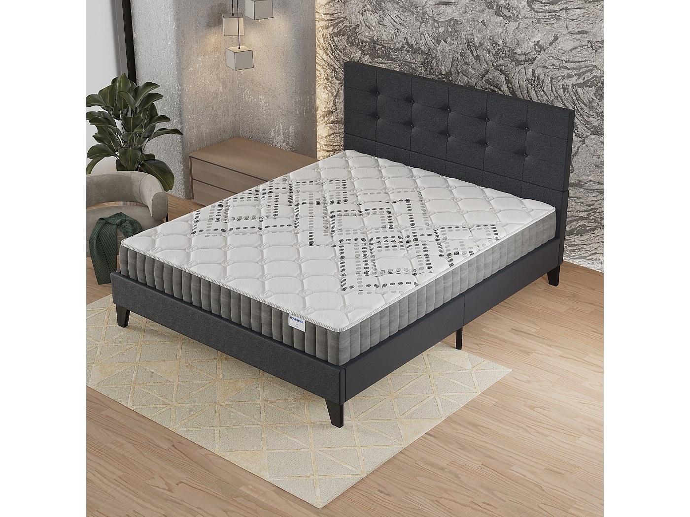 Ensemble Matelas + Lit Avec Tête De Lit 120x190 Cm, Eliha 20cm D ...