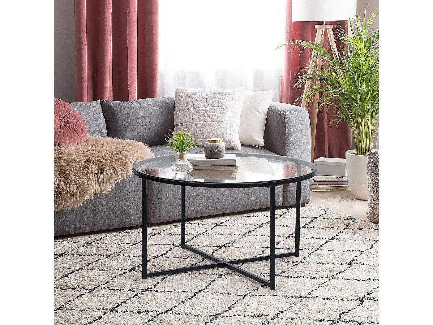 Table basse ronde en verre et métal noir INMA