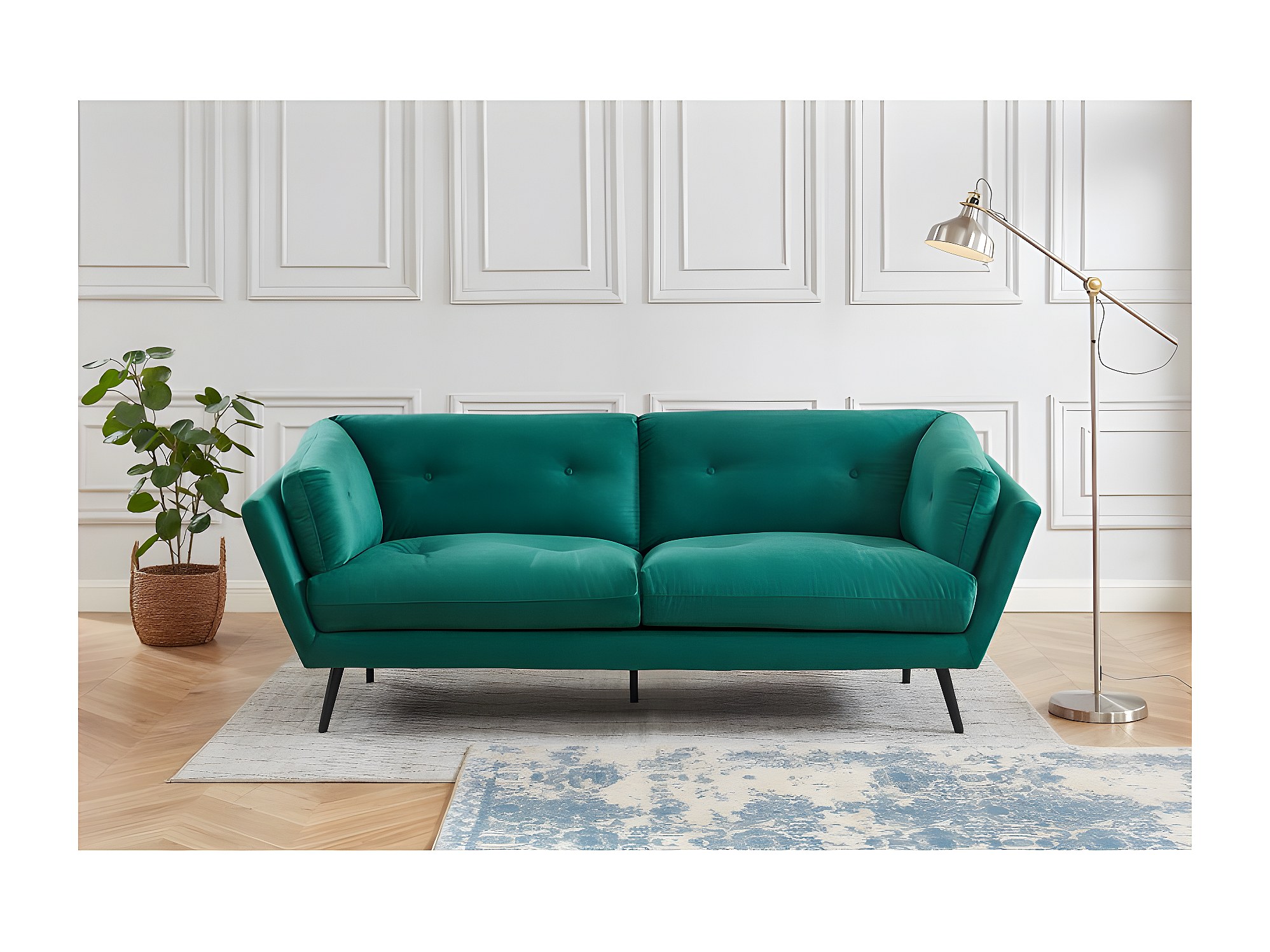Canapé THELMA en velours vert au style scandinave