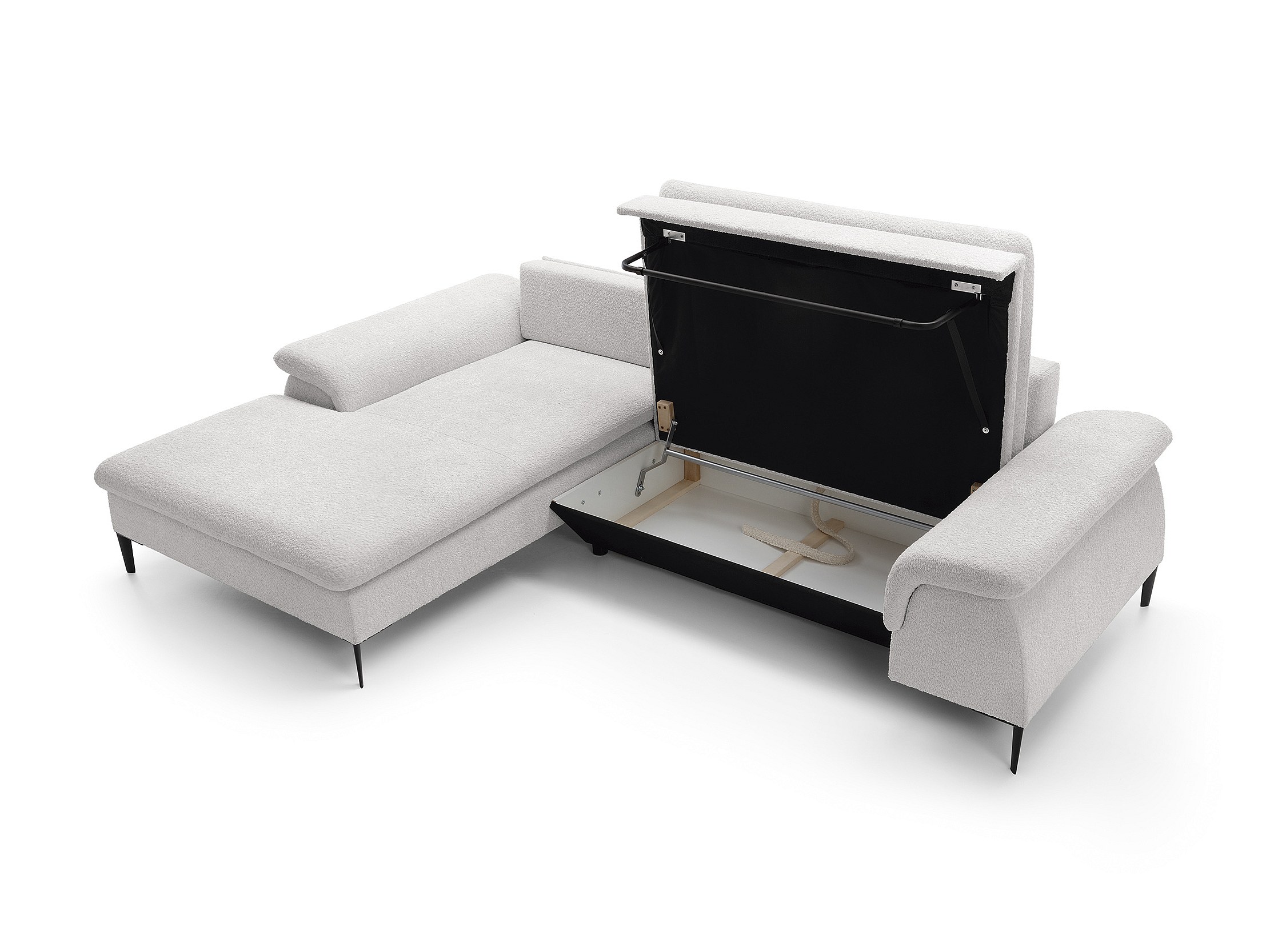 Canapé d'angle gauche convertible en tissu bouclette blanc JOLESA