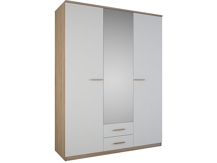 Armoire 3 portes coloris blanc et naturel Lena - Blanc
