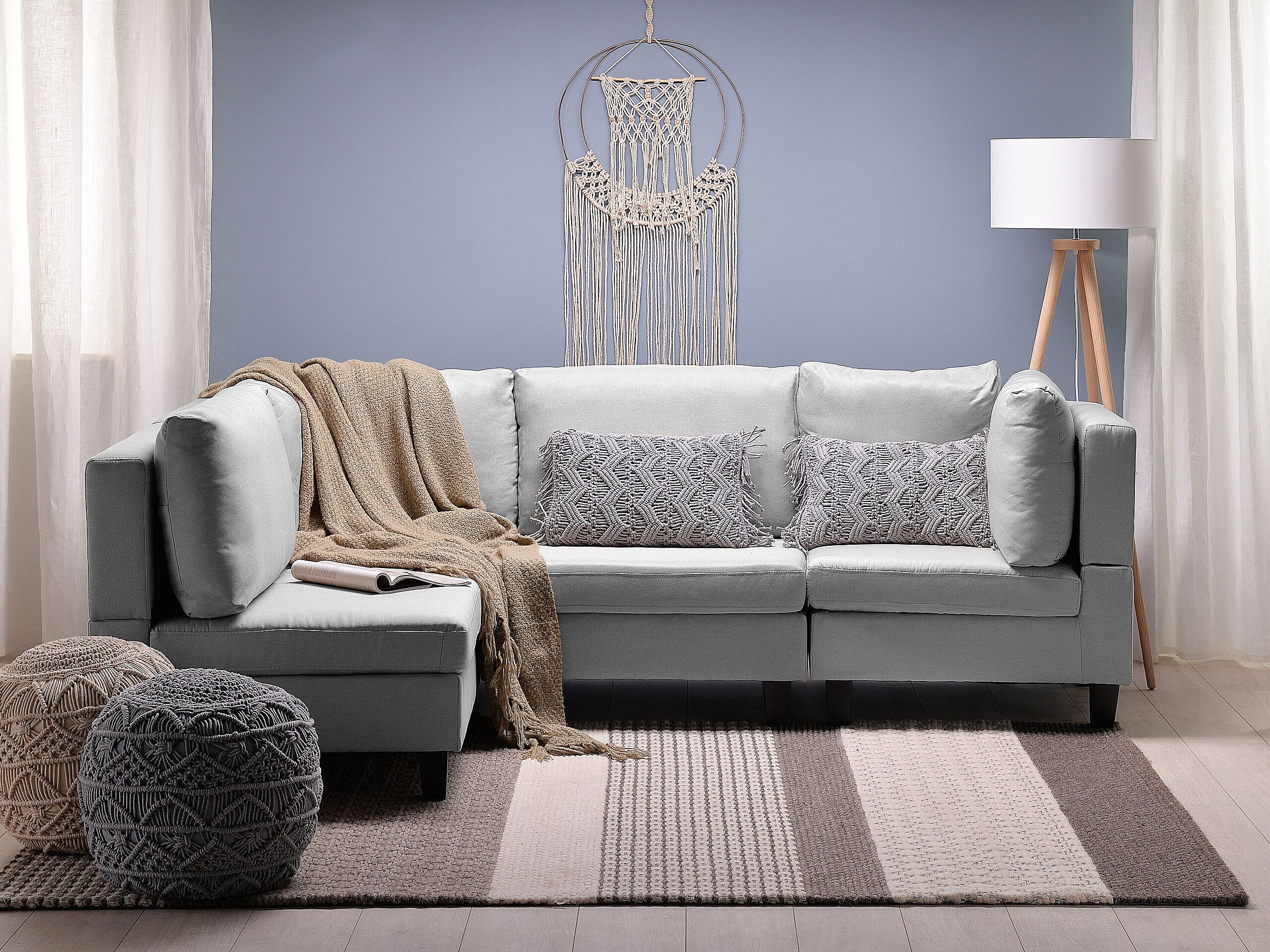 Canapé d'Angle Modulable - Fevik - 4 Modules, en Tissu, Gris Clair