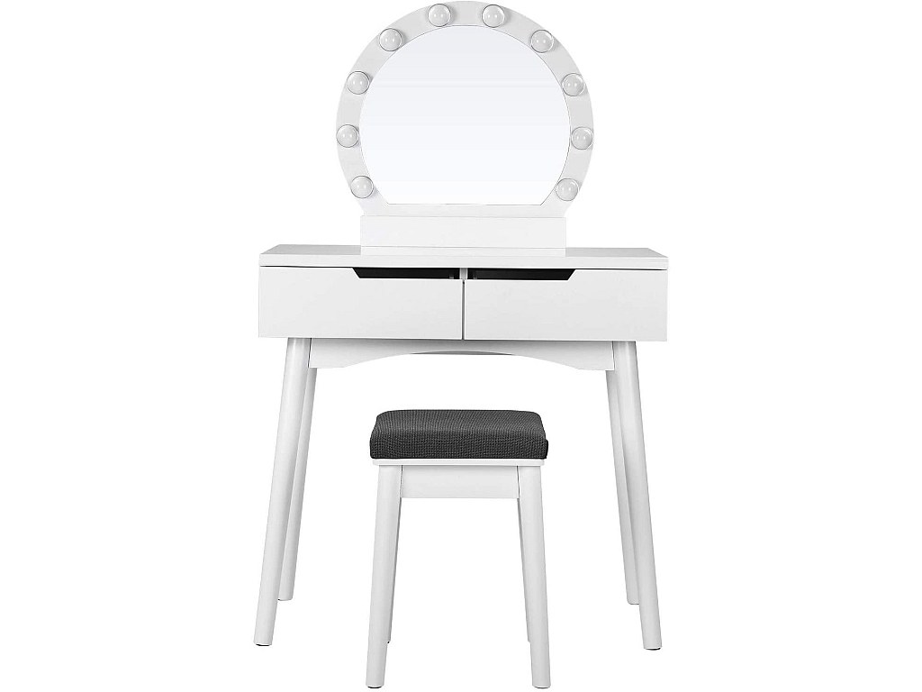 Coiffeuse maquillage avec miroir 11 ampoules et tabouret blanc 12_0000435