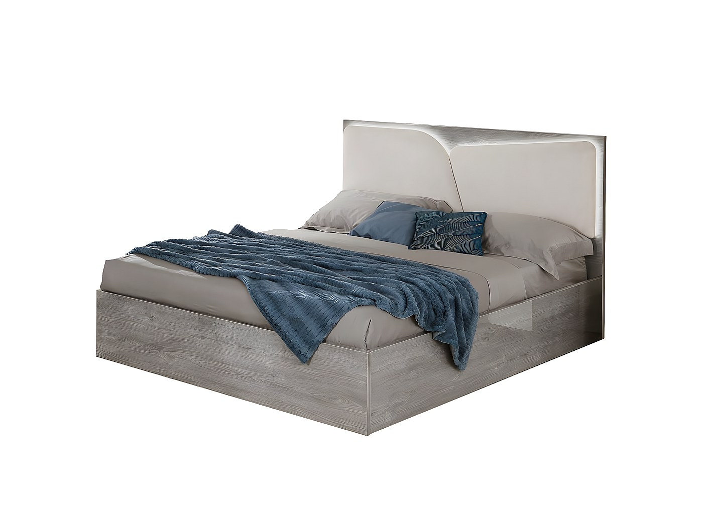 ABBY - Lit 160x200cm avec Tête de Lit et Eclairage Led