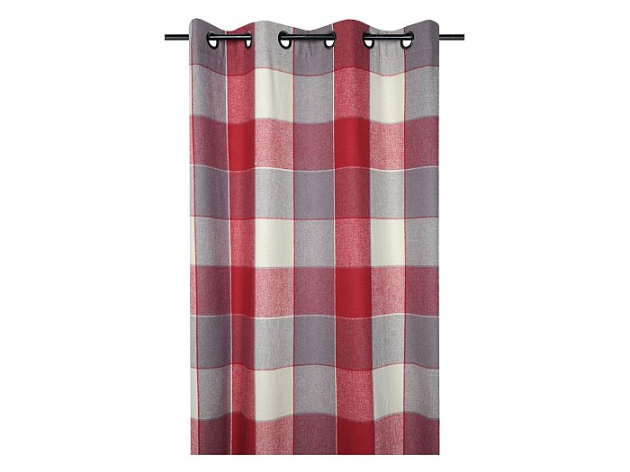 Rideau à carreaux rouge gris et blanc 135x260 cm en polyester coeurchevel
