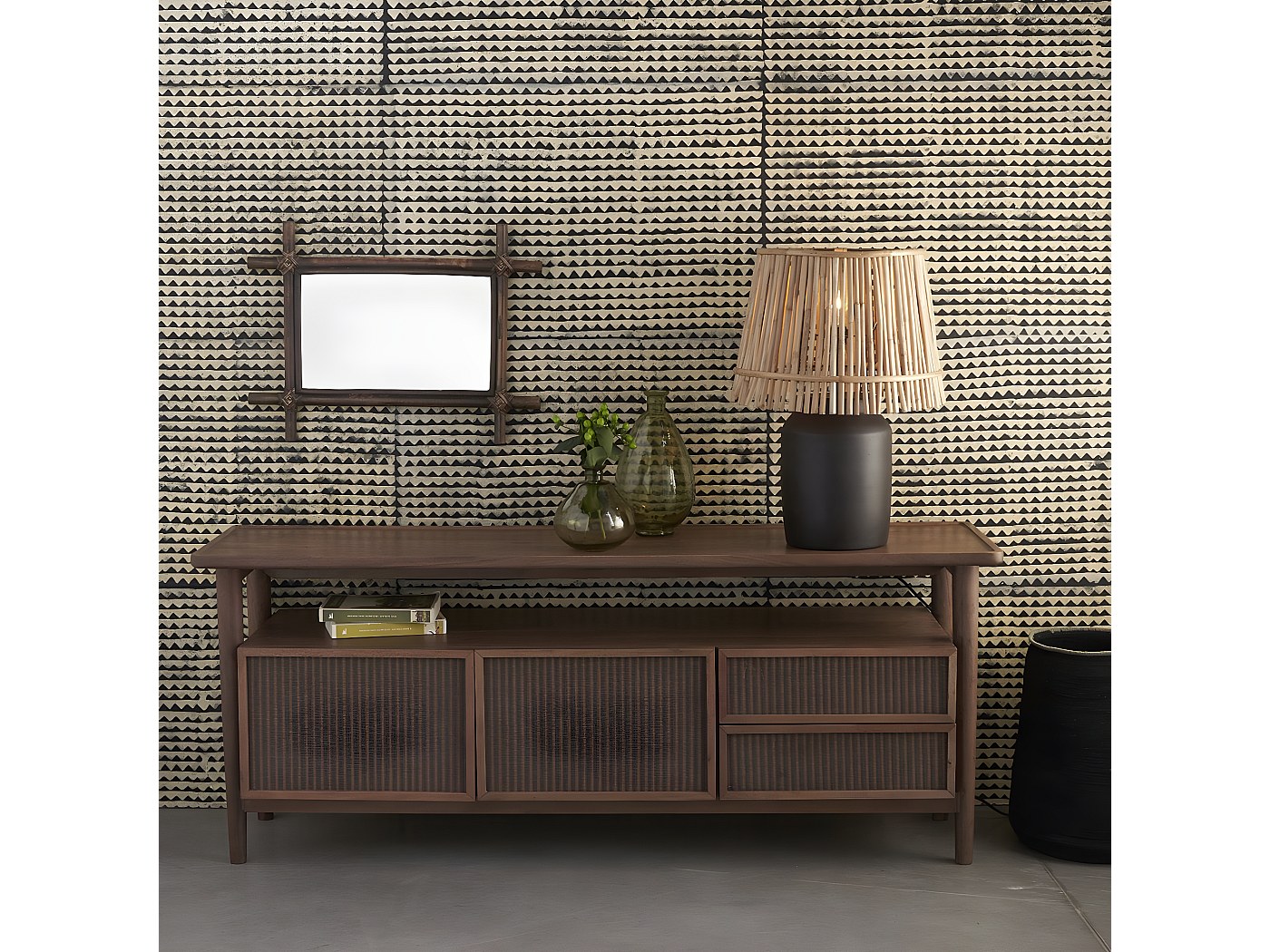 Muebles de TV de buffet en sólido nuez tintado de acacia y tatami koben