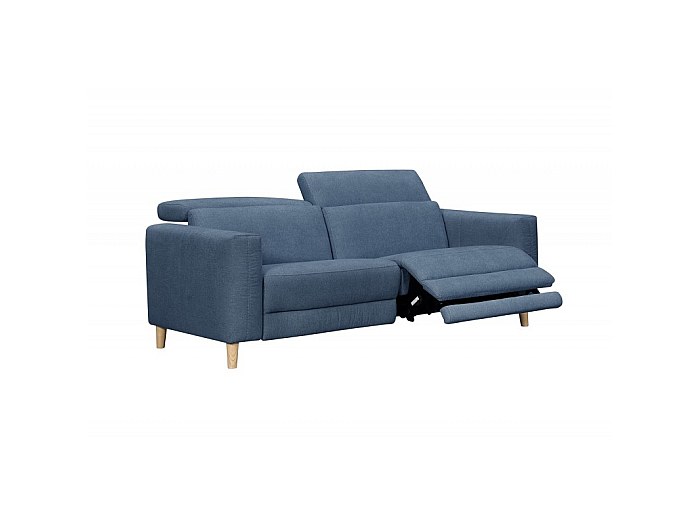 Canapé relaxation motorisé 2.5 places bleu pieds bois - POLO