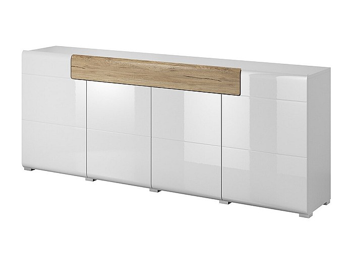 Buffet 200cm collection OHIO. Coloris blanc et finitions chêne