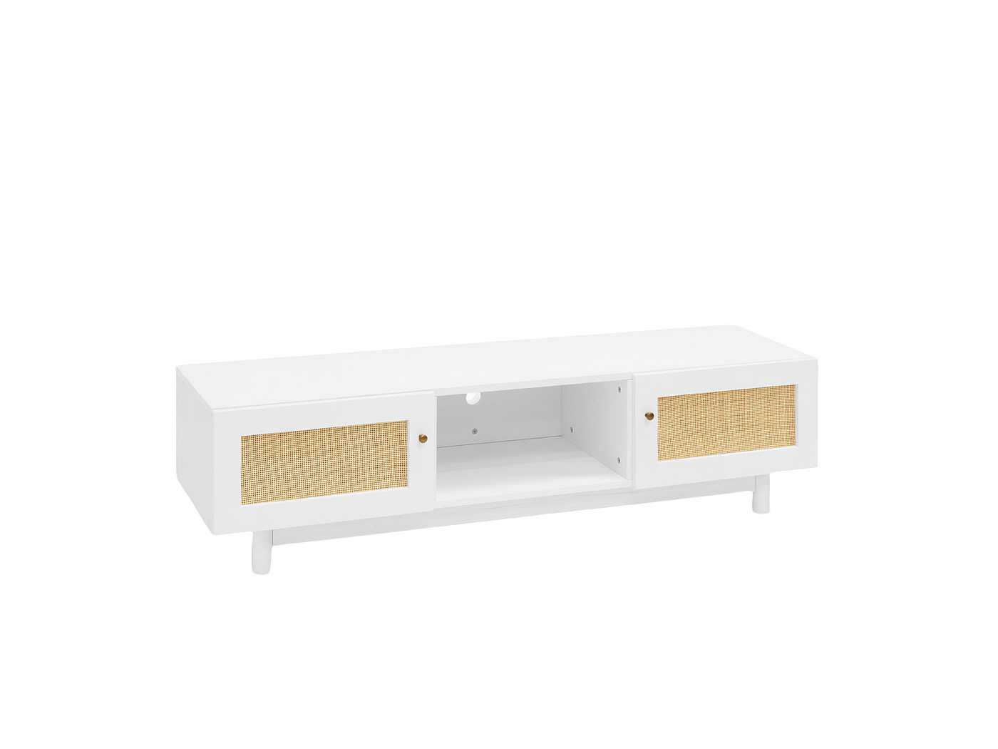 Mueble de TV de madera maciza y rafia de 2 puertas en tono blanco de ...