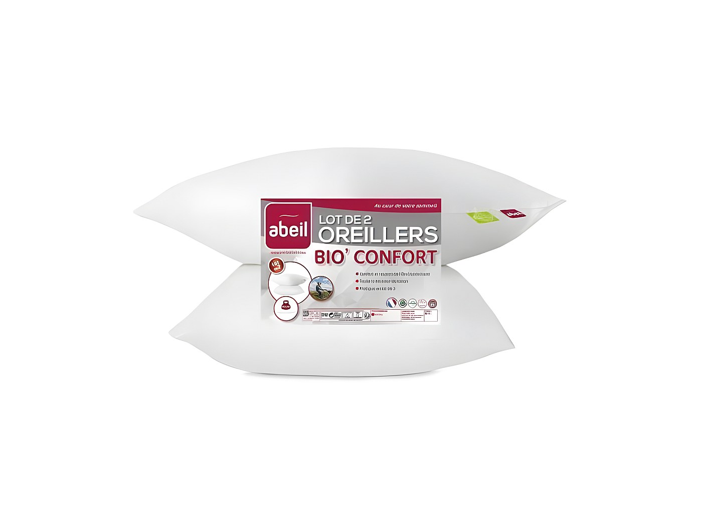 ABEIL Lot de 2 Oreillers Bio Confort - 60 x 60 cm - Blanc