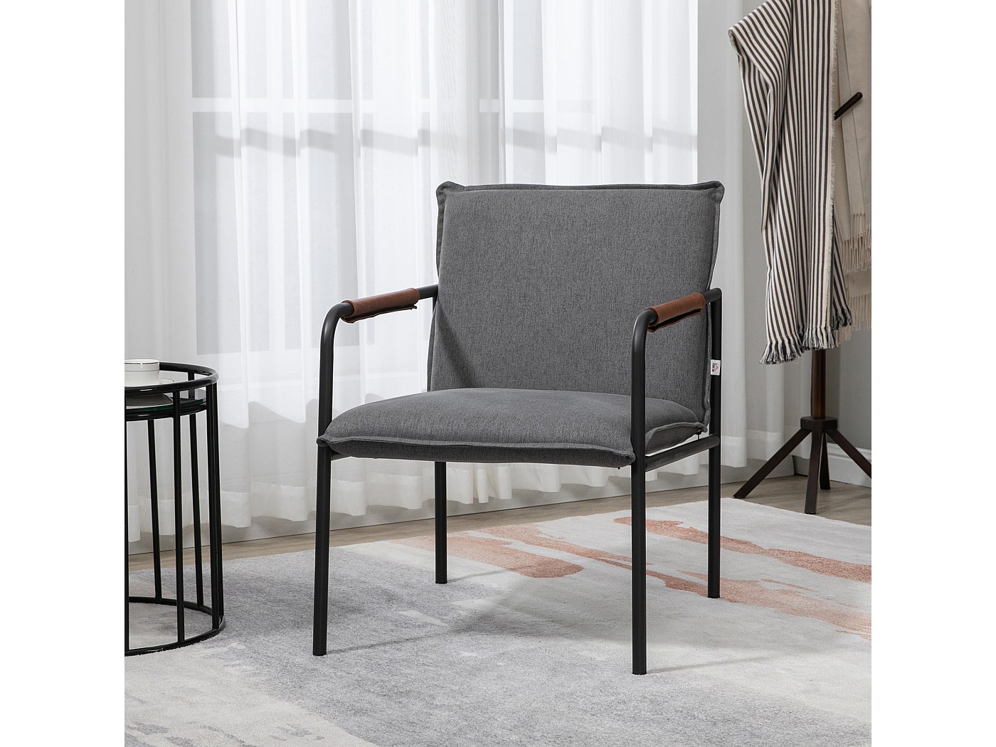 Fauteuil lounge style néo-rétro structure acier noir accoudoirs ...