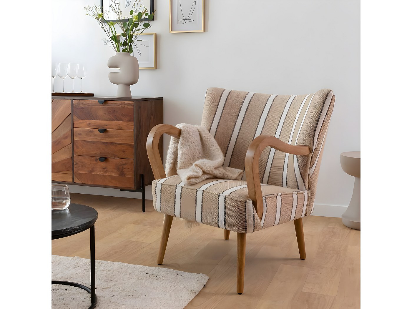 Fauteuil en coton rayures Léandre