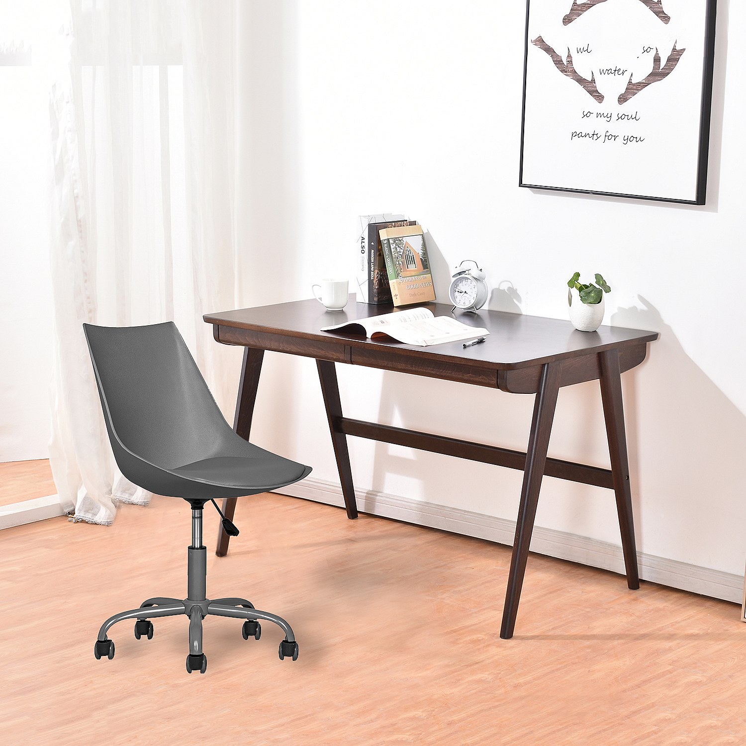 Chaise de bureau simple et confortable, Design ergonomique, gris