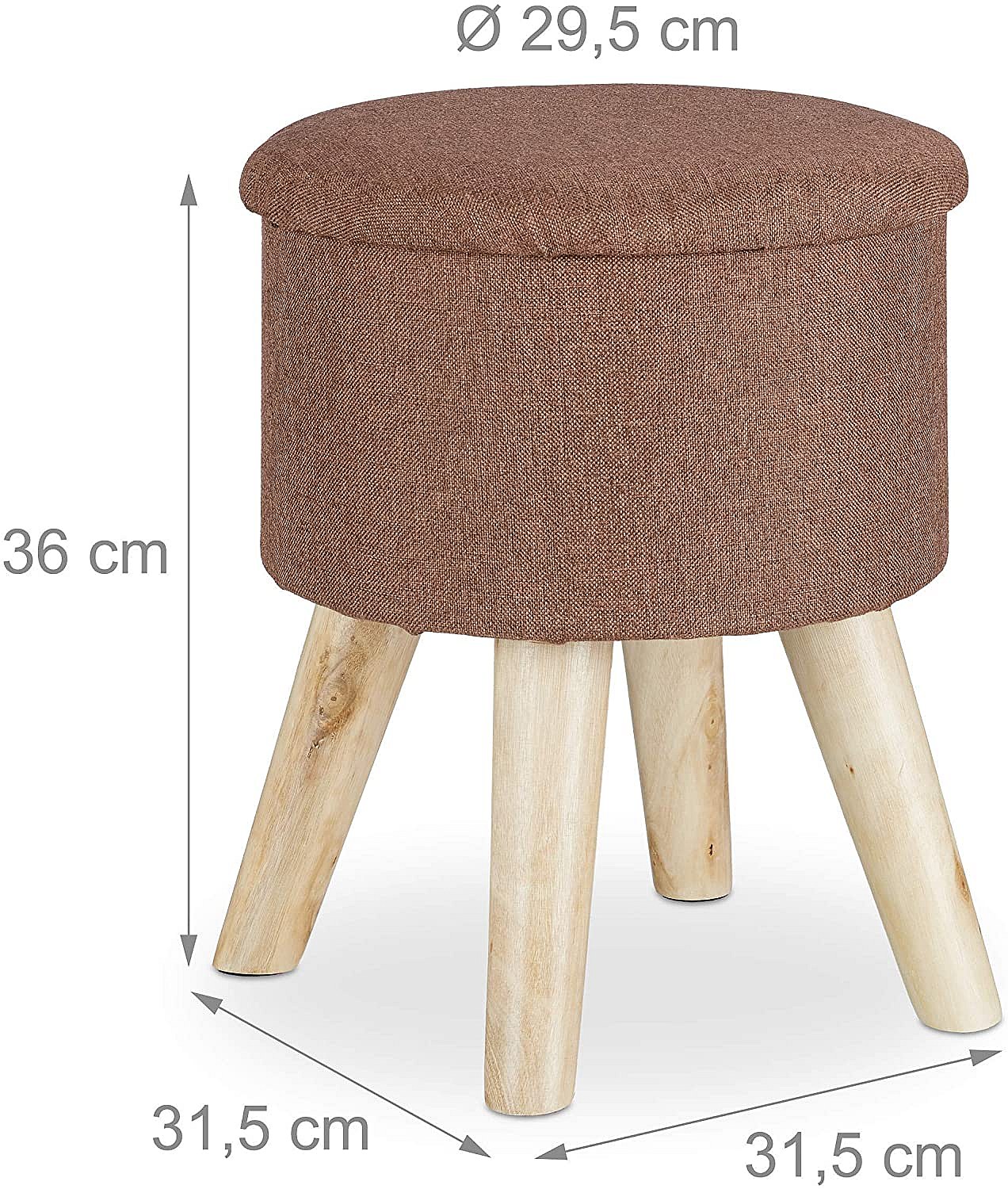 Tabouret pouf rond avec rangement couvercle amovible pied bois marron ...