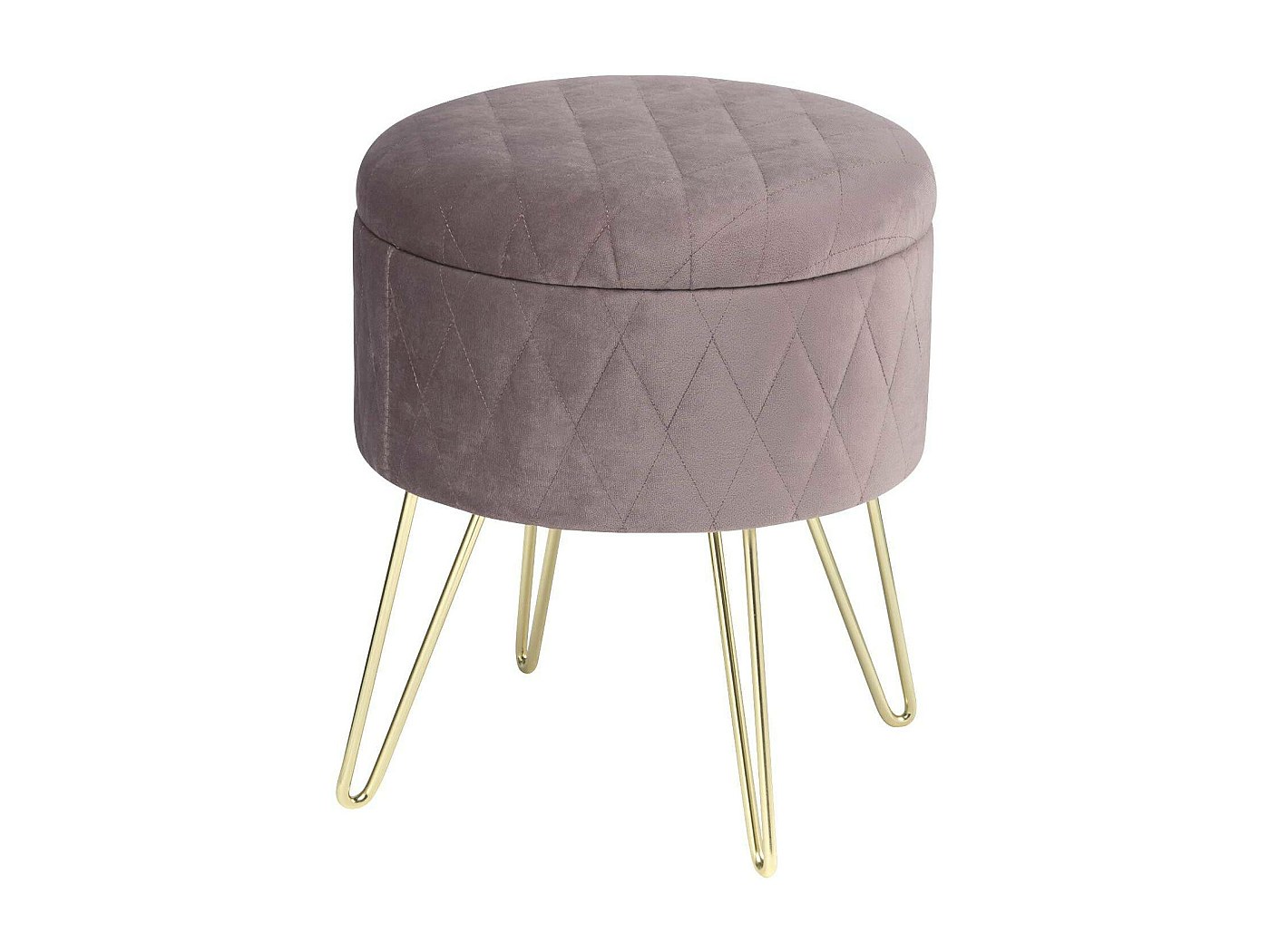 Tabouret rembourré avec espace de rangement en velours rond rose 19_0000222