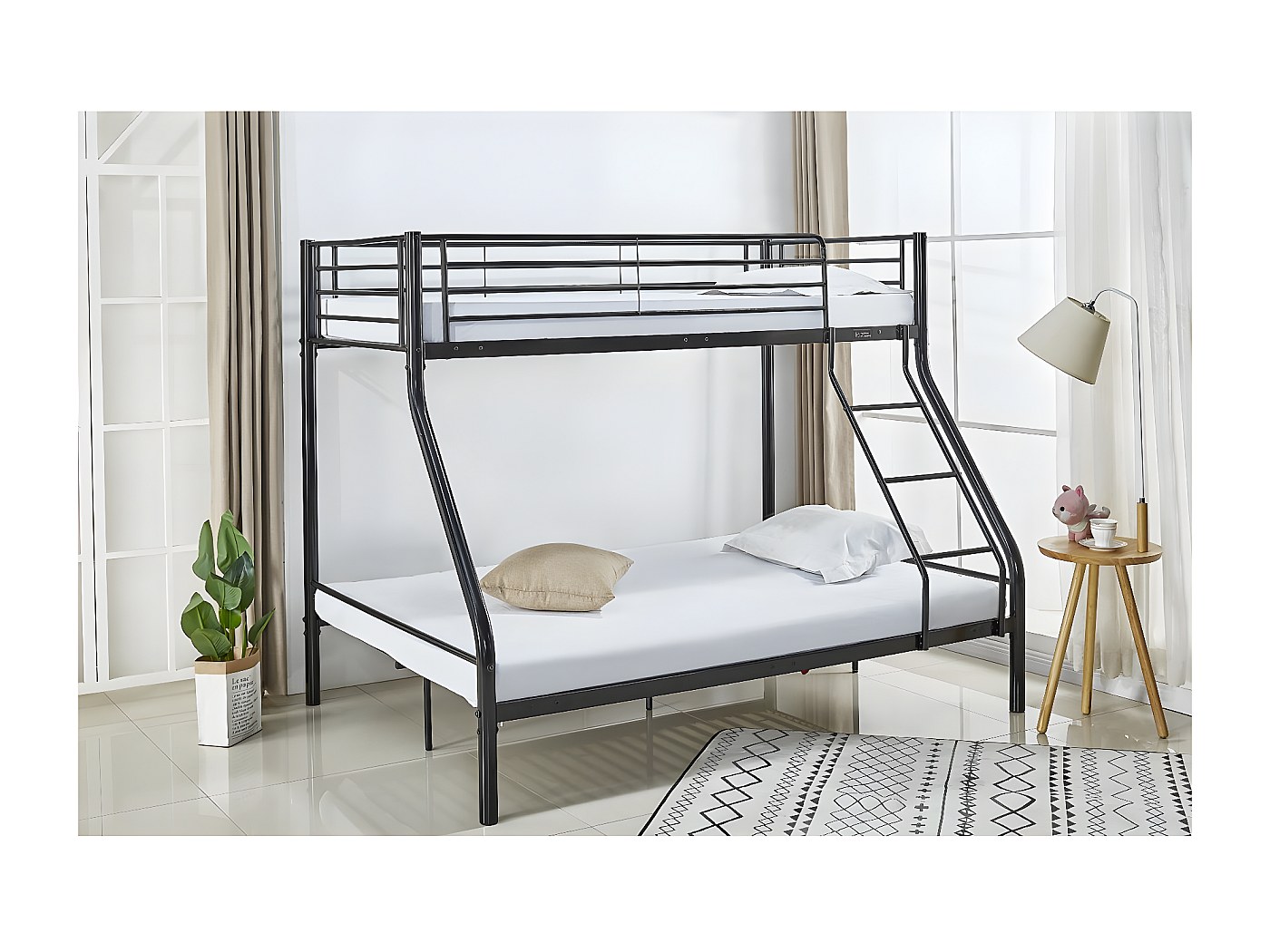 Lit superposé en métal "Leo" Sommiers inclus - 90/140 x 190 cm - Noir