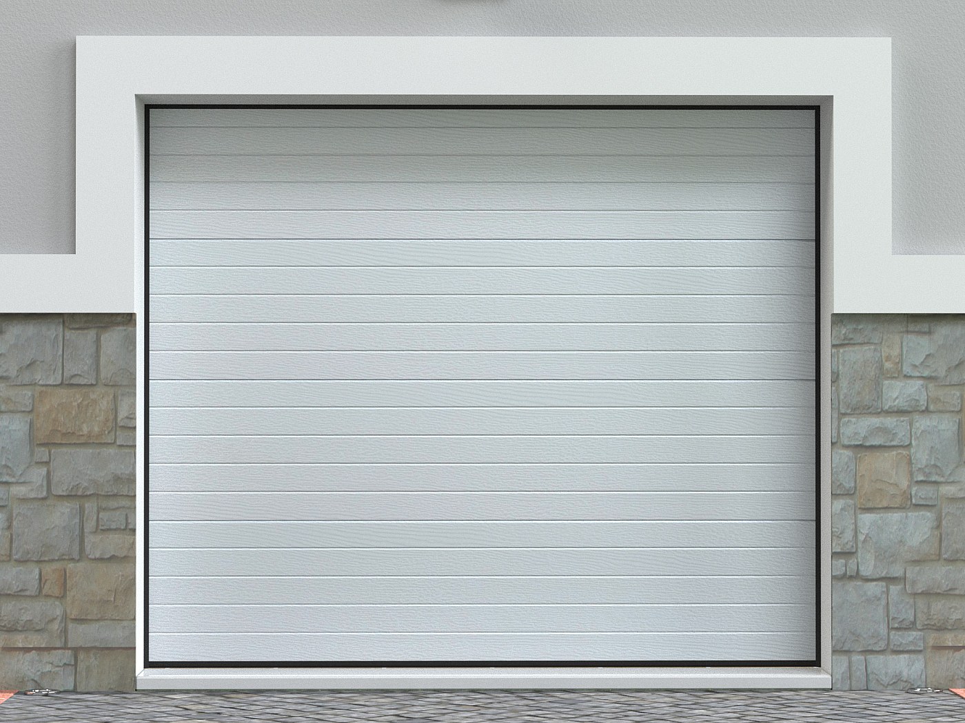 Porta de garagem seccionada motorizada efeito ranhurado branco NORIA
