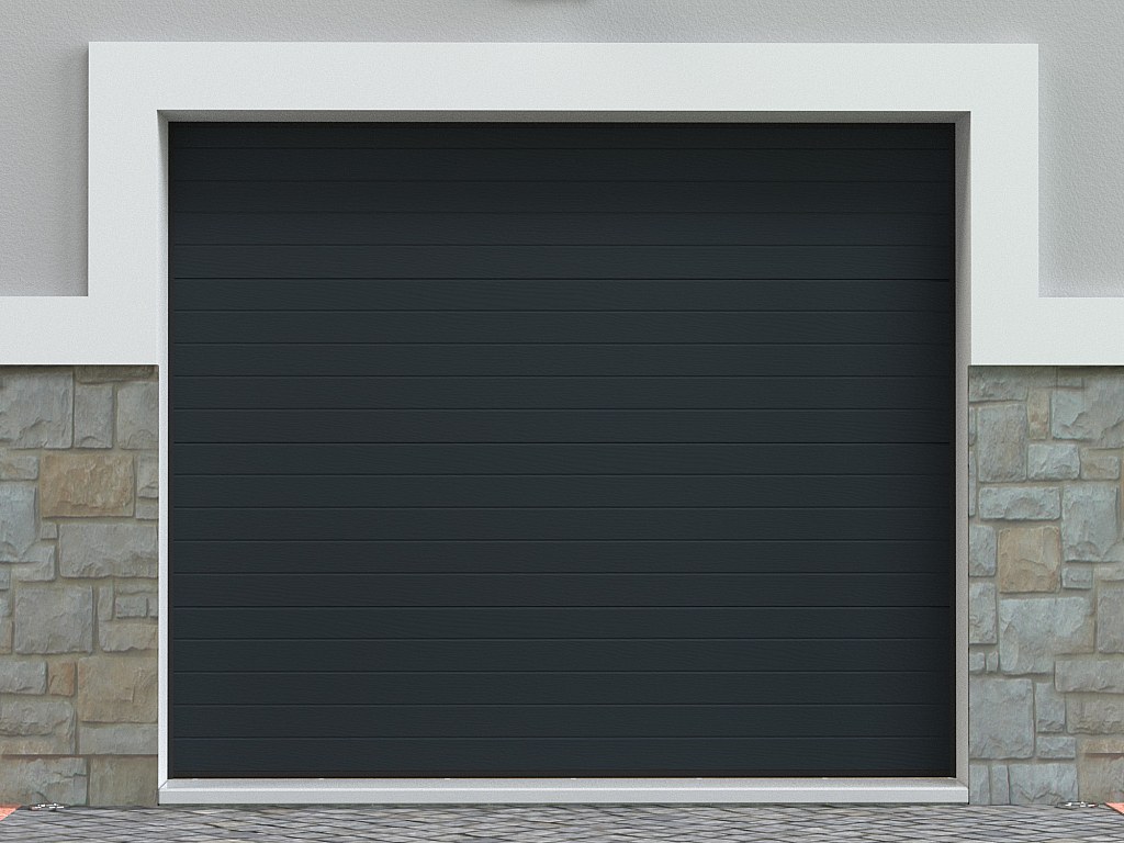 Porte de garage sectionnelle avec moteur Somfy effet rainuré anthracite ...