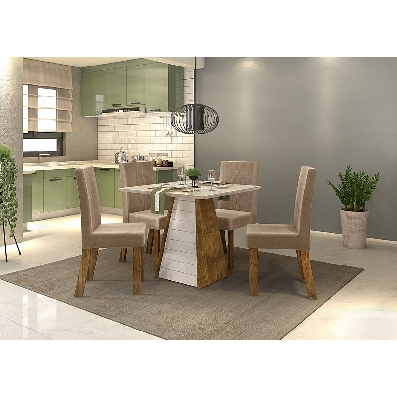 Table à Manger 4 Places Carrée Bois et Blanc