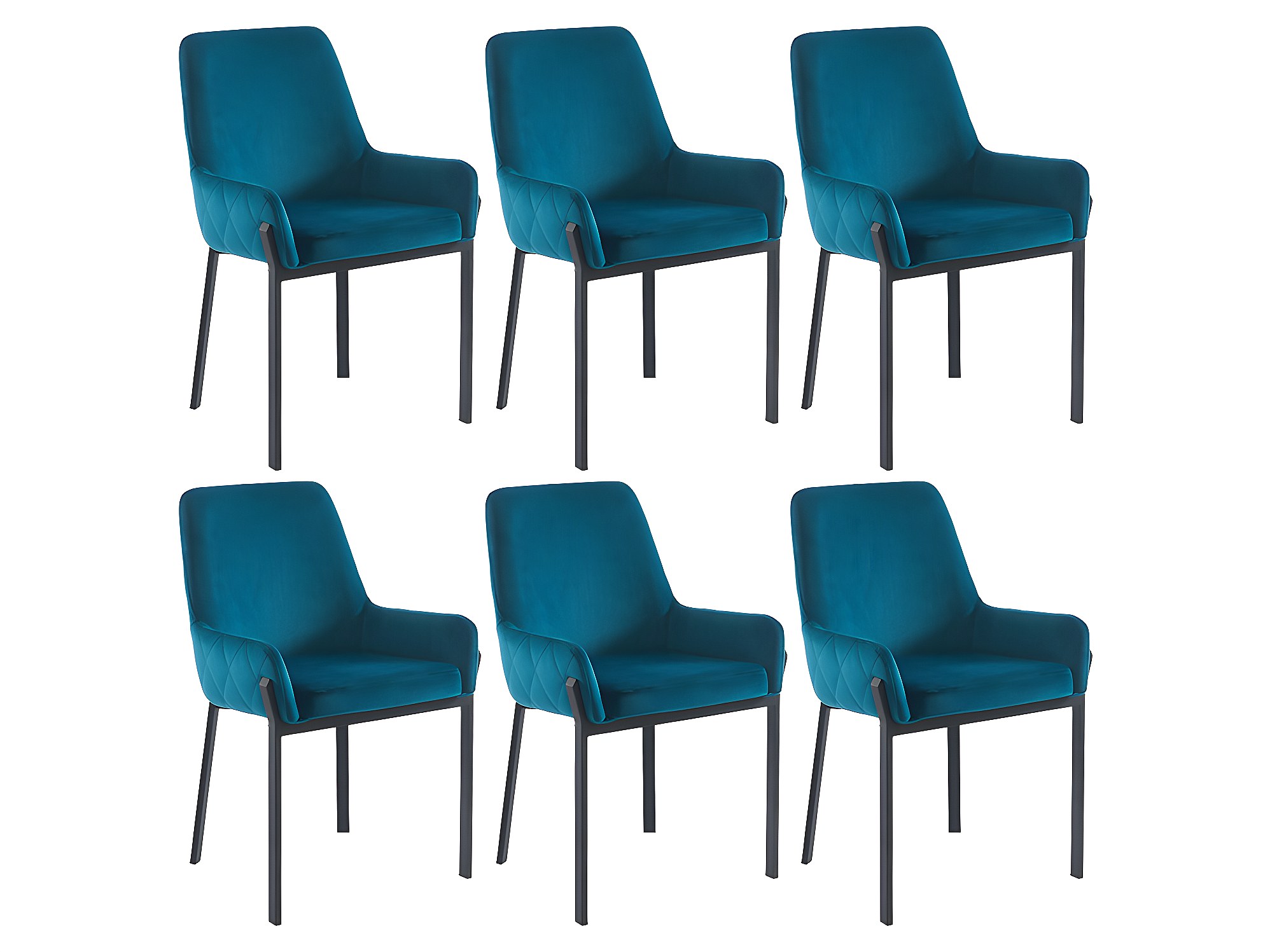 Lot de 6 chaises avec accoudoirs en velours et métal - Bleu - CAROLONA