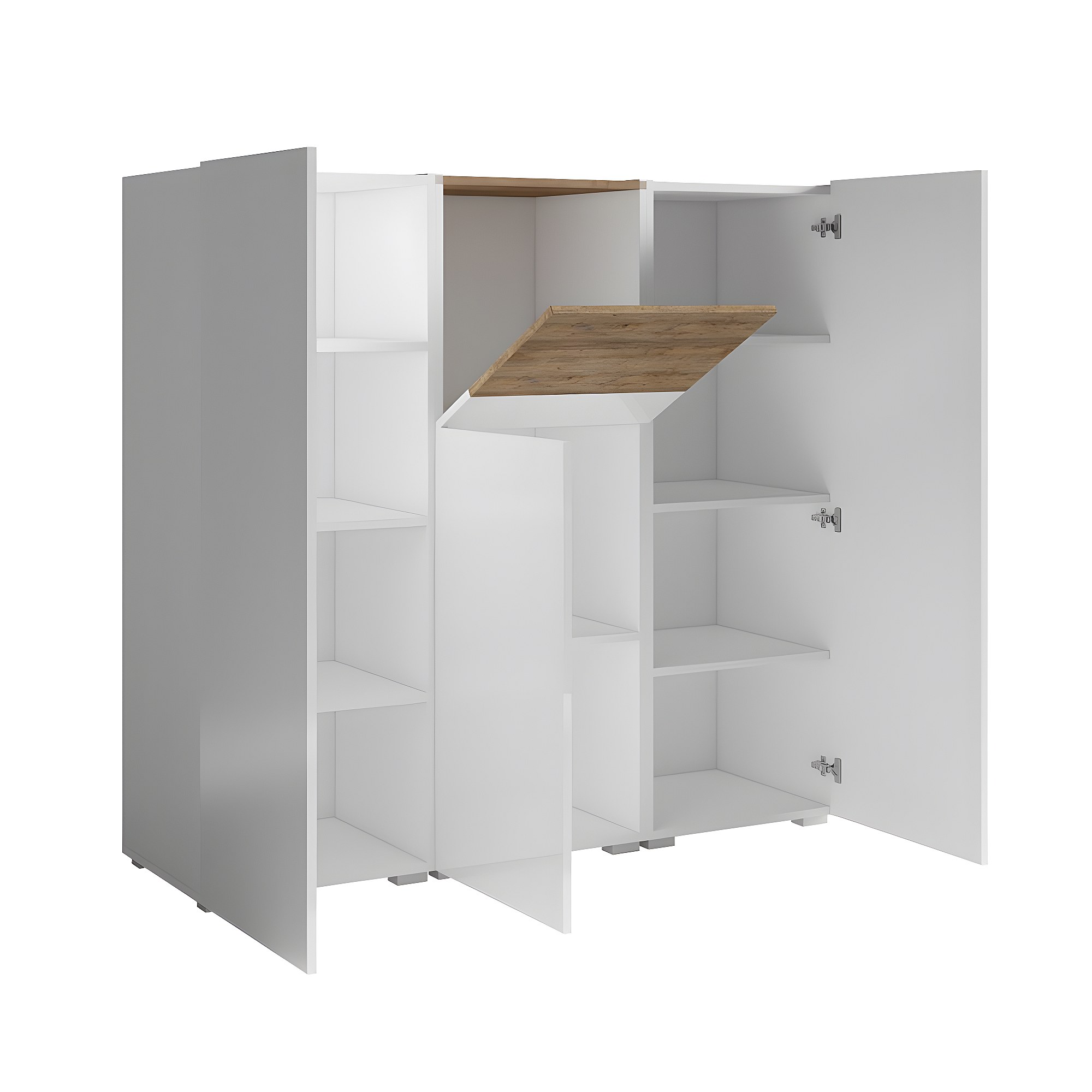 Buffet haut design pour salon couleur blanc et chêne collection RIGA.