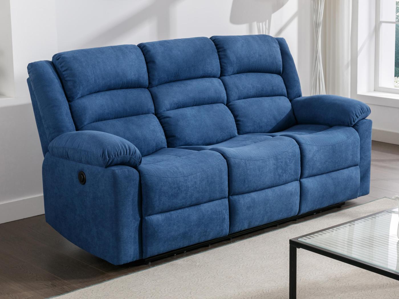 Relaxsofa 3 Sitzer elektrisch Stoff Blau BUROLO jetzt gunstig bequem online kaufen