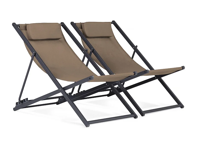 Lot de 2 Chiliennes métal en textilene - Avec têtière - Taupe