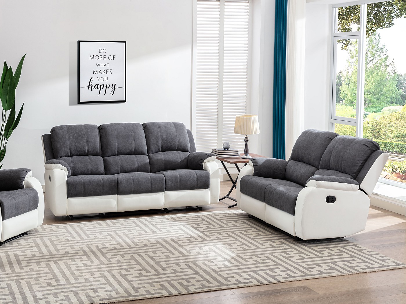 Canapés 3 places et 2 places relax en microfibre et simili gris et ...