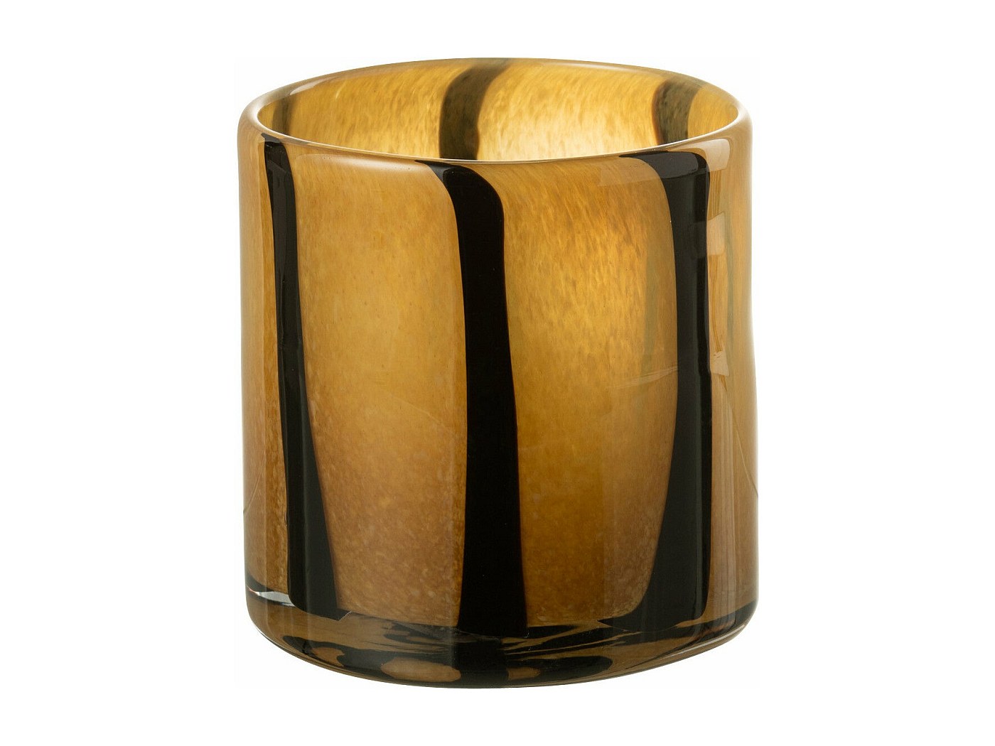 Photophore lignes safari verre noir/marron 12x12x12cm