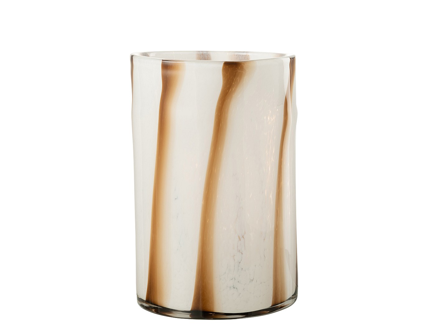 Photophore lignes safari verre blanc/marron 20x20x30cm