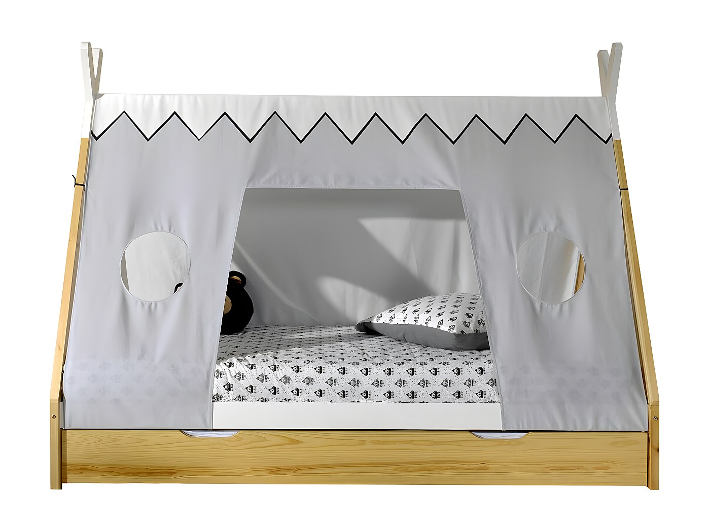 FLITT - Lit 90x200cm Forme Tipi avec Tiroir Pin et Toile