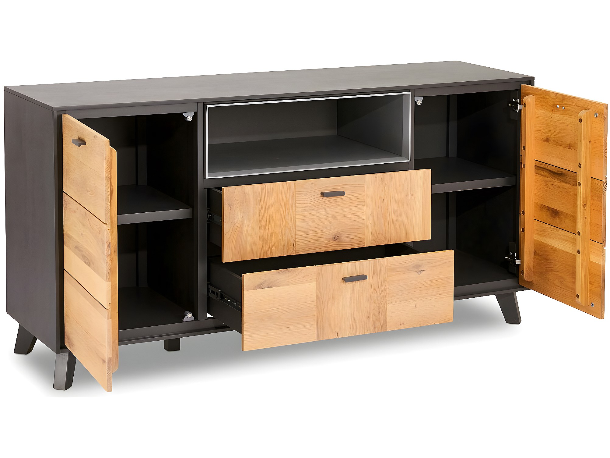 Sideboard Sentosa - 2 Türen & 2 Schubladen - Eichenholz & MDF - Natur/Grau