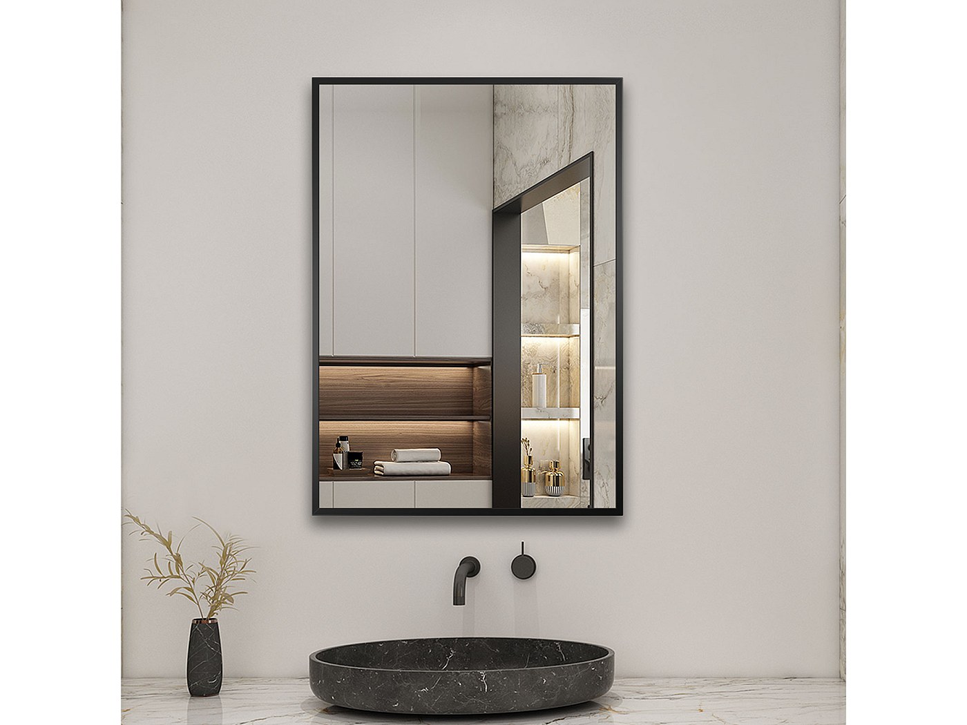 Miroir Mural de Salle de Bain Rectangle noir 50 x70cm, cadre en ...