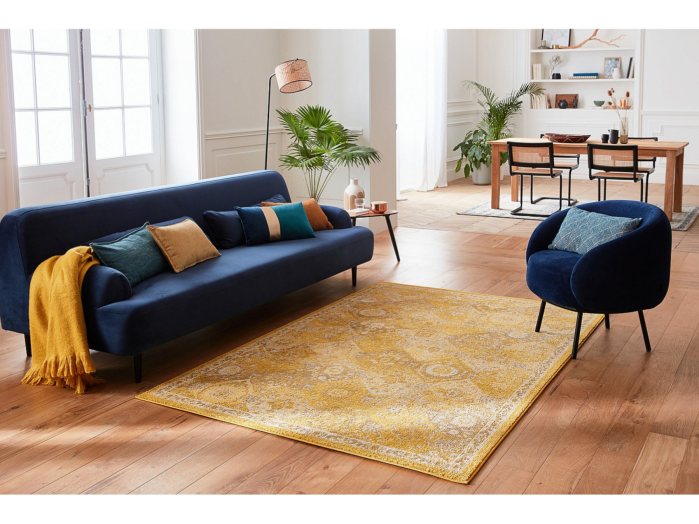 Tapis salon vintage jaune -200x290 cm