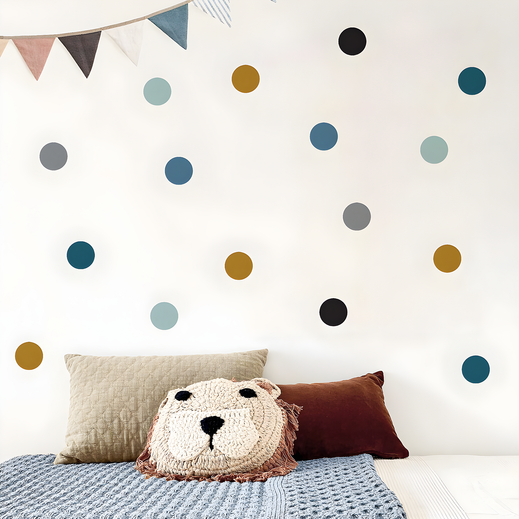 Stickers adesivi in vinile tondi blu e senape