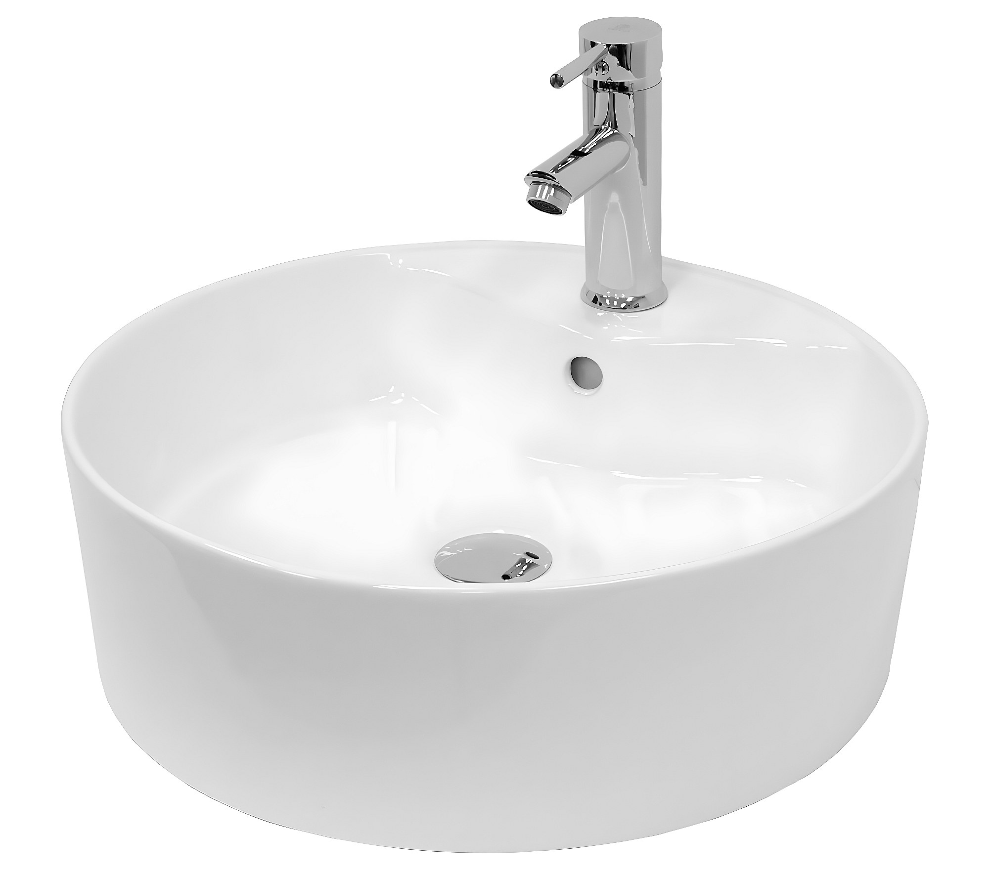 Lavabo rotondo in ceramica bianca da appoggio + piletta ECD Germany