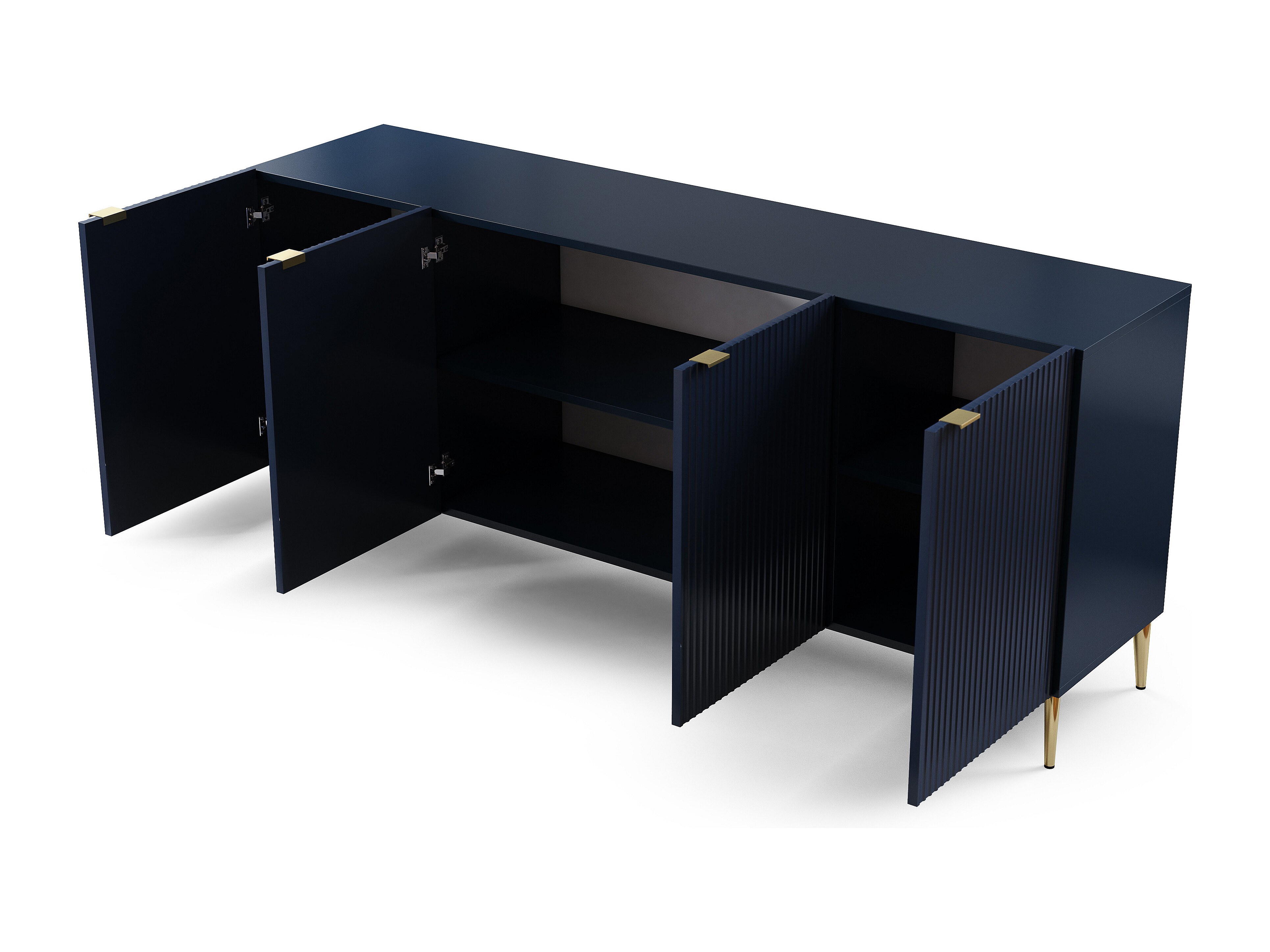 Buffet avec 4 portes en MDF et acier - Bleu et doré - YESINIA