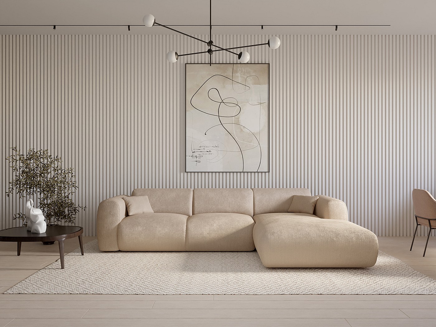 Ecksofa - Ecke rechts - Strukturstoff - Beige - POGNI jetzt günstig ...