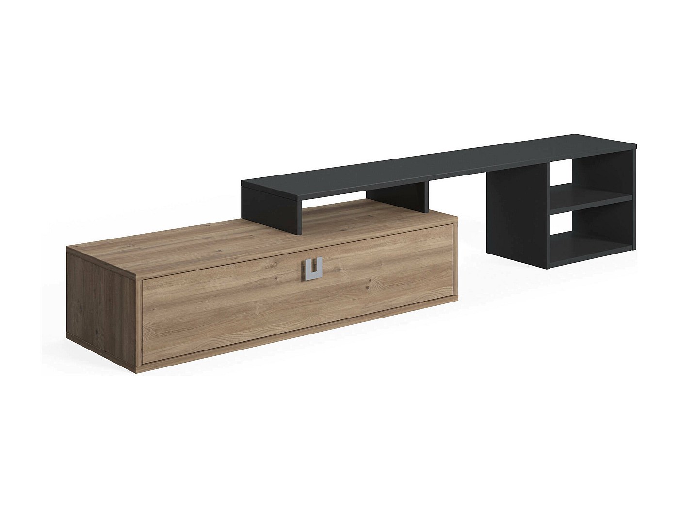 Meuble TV de salon modulable, 160 x 40 x 38 cm, coloris chêne et anthracite