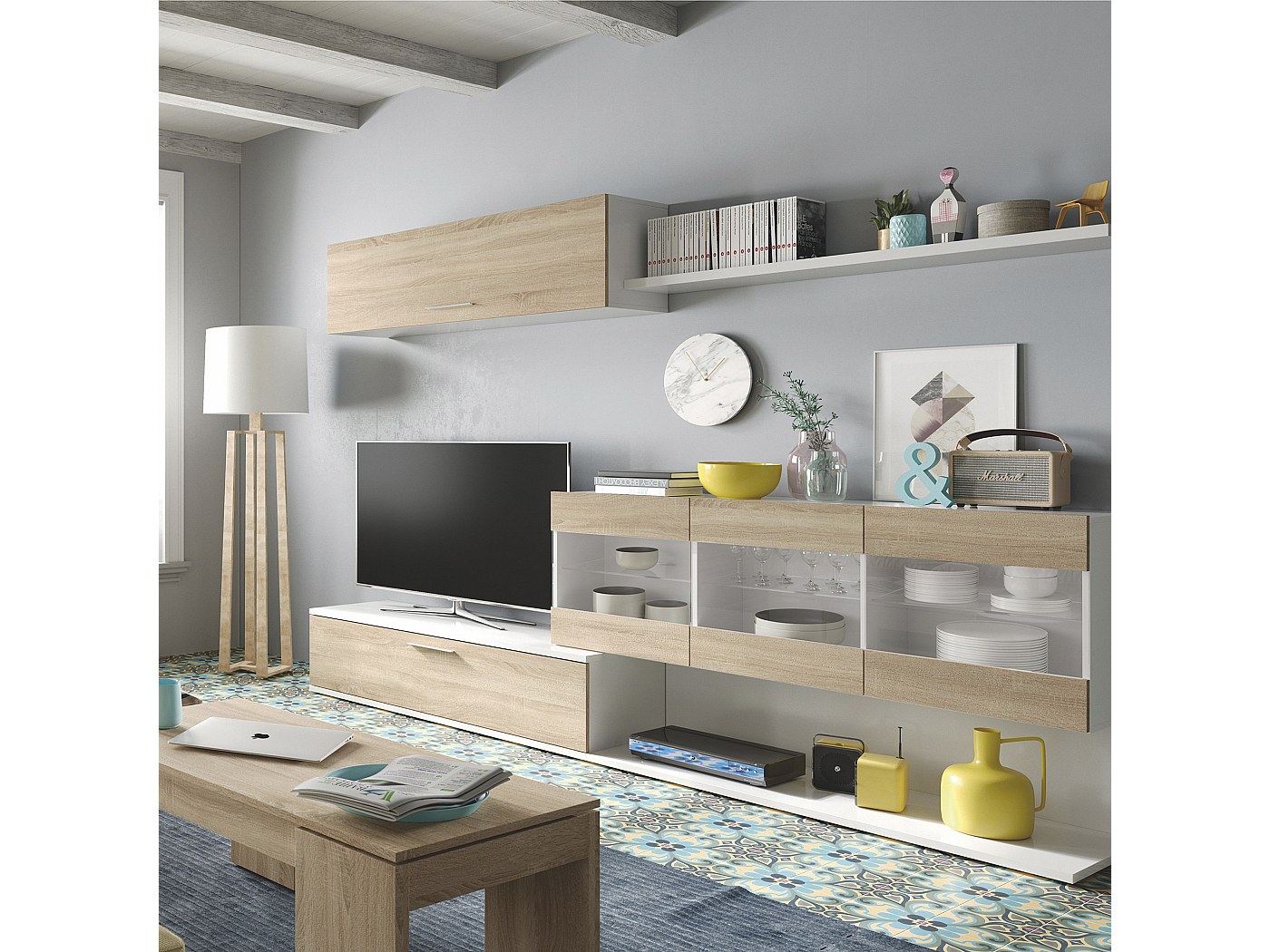 Parete attrezzata Manhattan, Mobile da soggiorno porta TV, Composizione ...