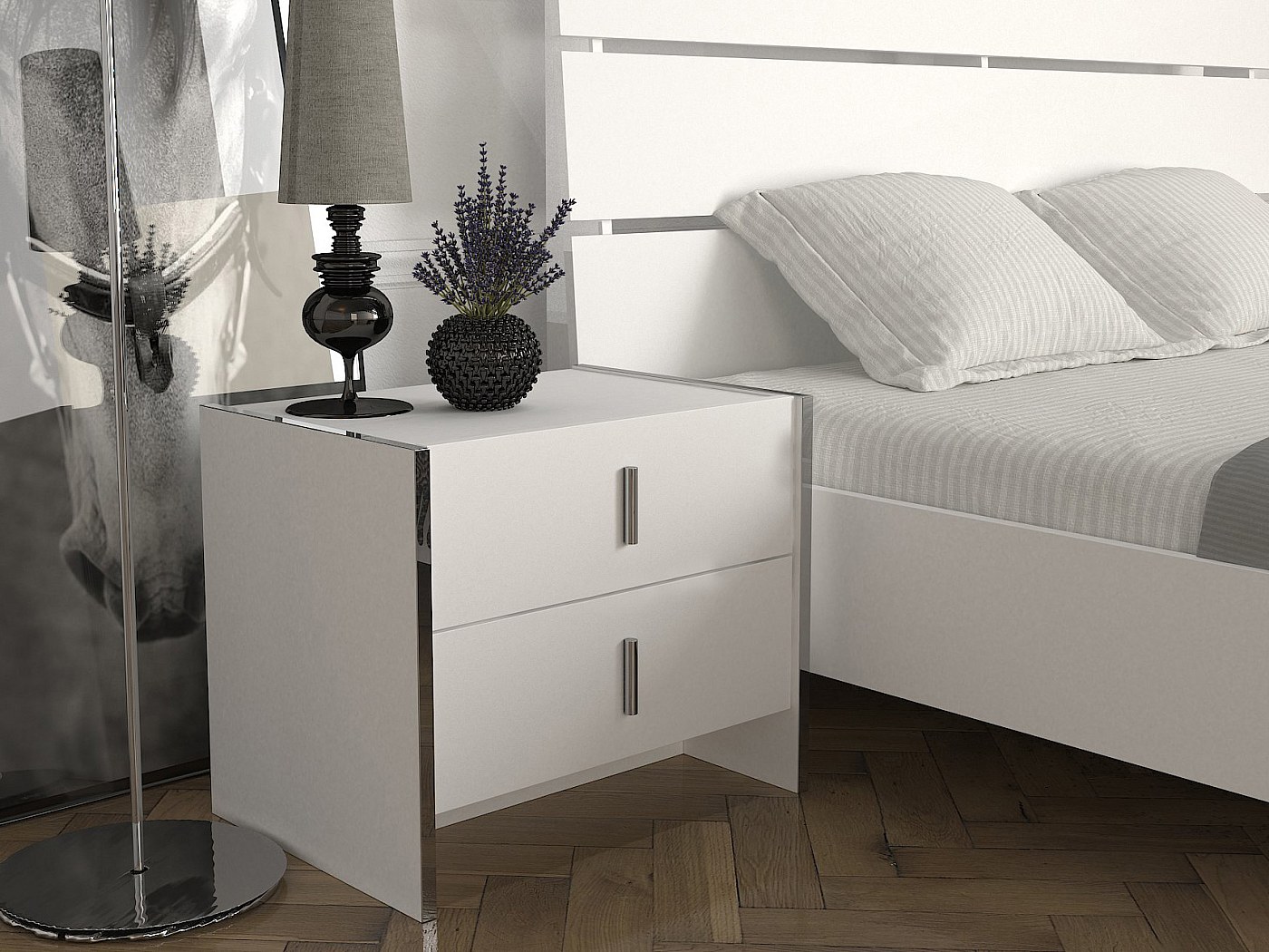 Table de chevet design avec 2 tiroirs blanc - CADEBA