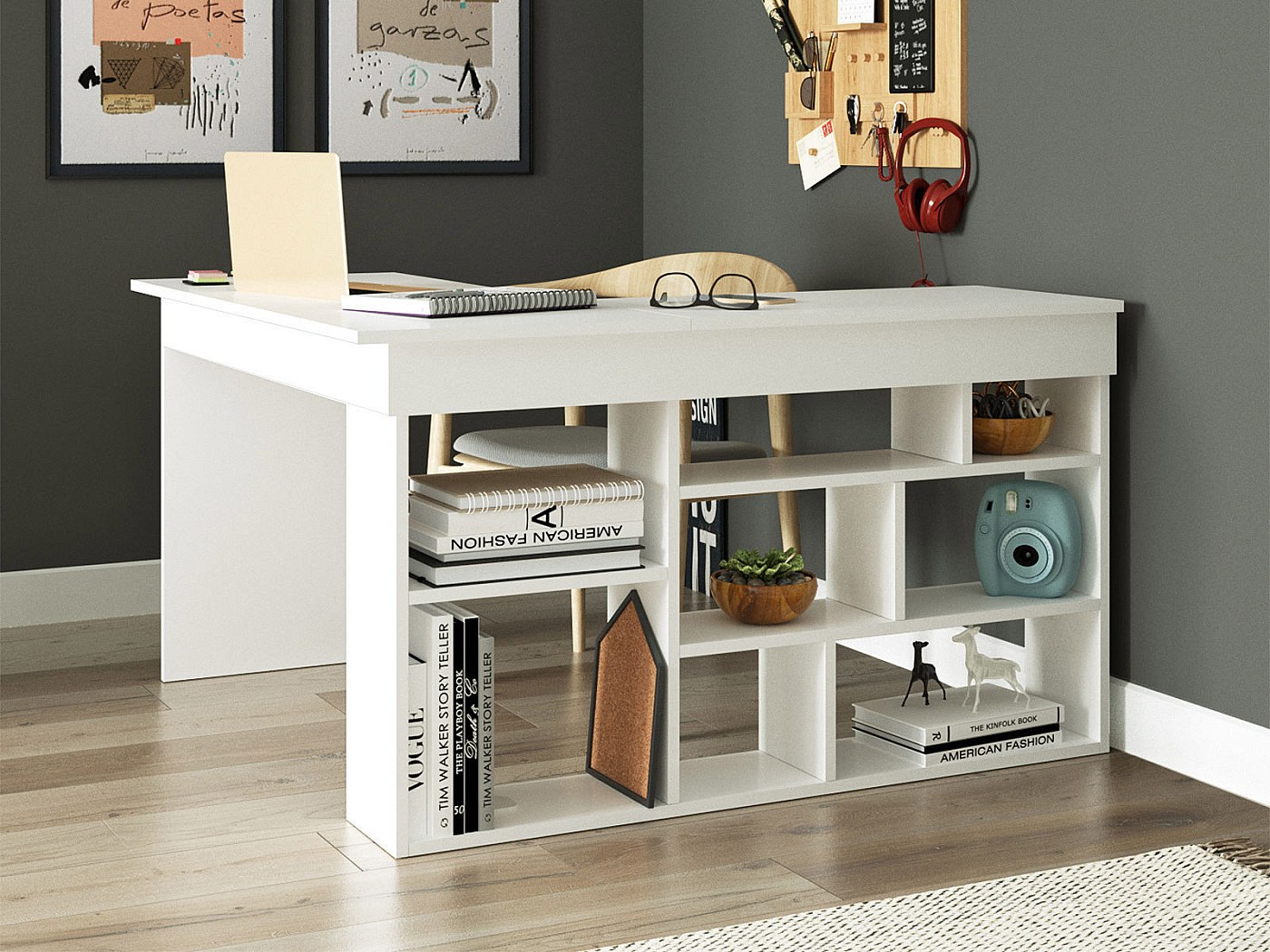 Bureau d'angle avec rangements coloris blanc - LILEUL